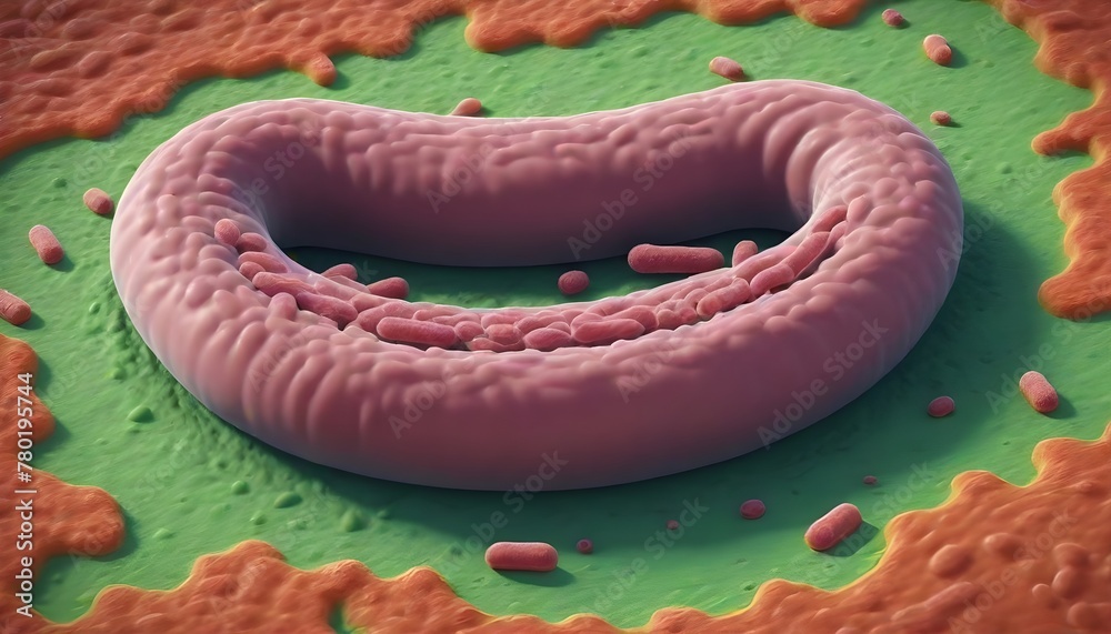 Helicobacter Pylori Bacteria field on the stomach wall - isometric view ...