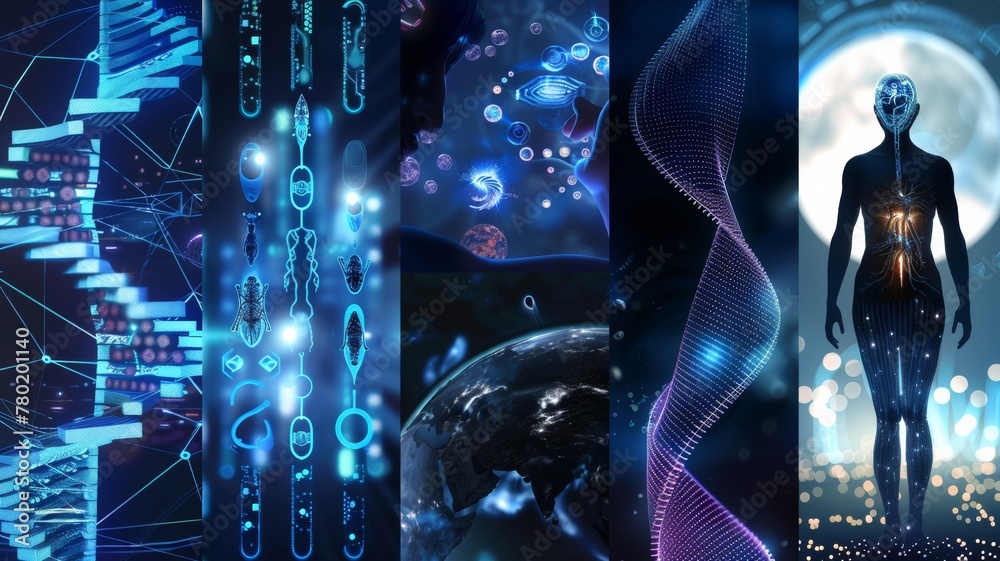 AI evolving through different stages, depicted as a metamorphosis from basic algorithms to ...