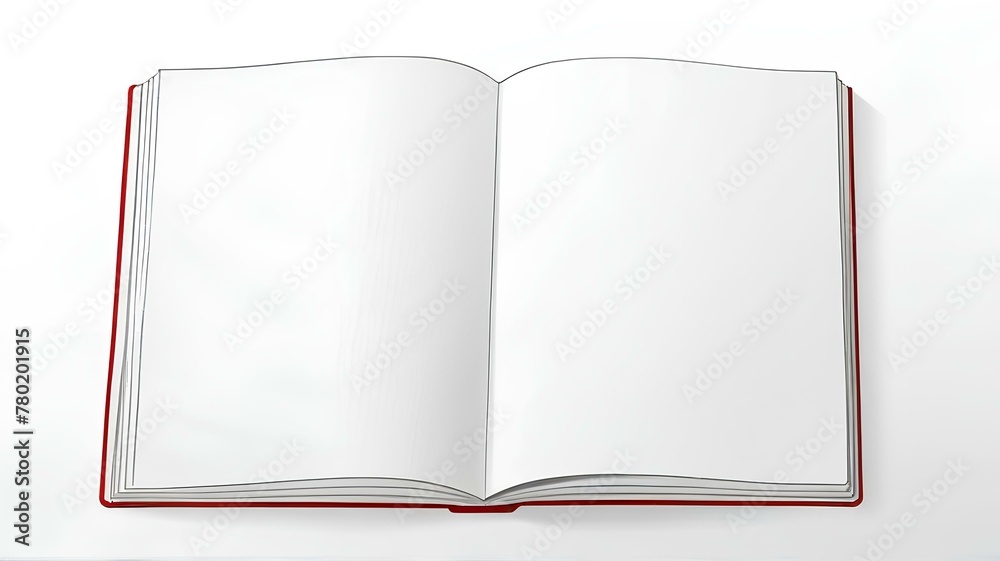 Blank open book template. Blank notebook. An illustration.｜空白の開いた本のテンプレート、白紙のノートブック、白背景 Stock ...