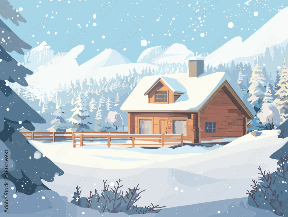 white background, A rustic log cabin in a pine forest, in the style of ...