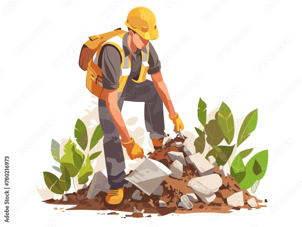 white background, Cleaning up construction debris from natural areas ...