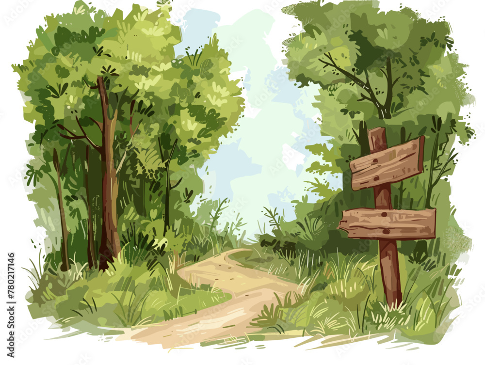 white background, Following trail markers painted on trees, in the ...