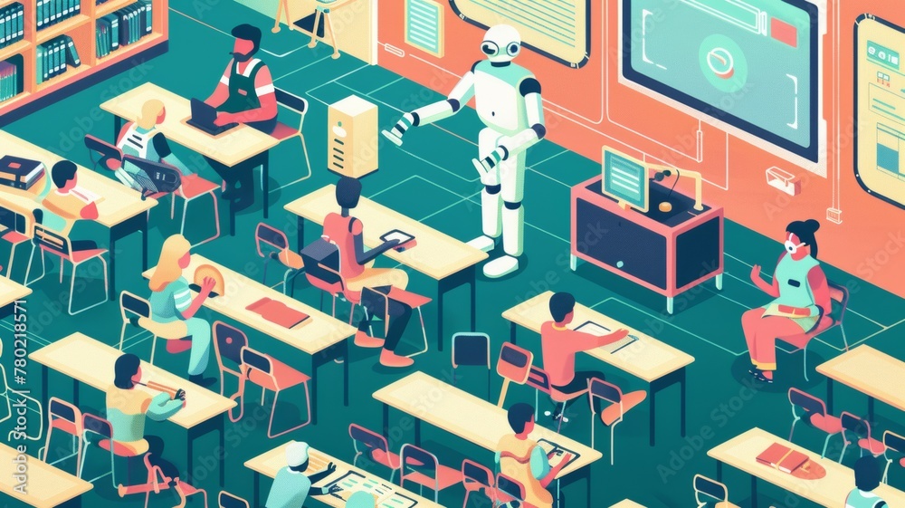 AI learning in a classroom environment, with AI entities interacting ...