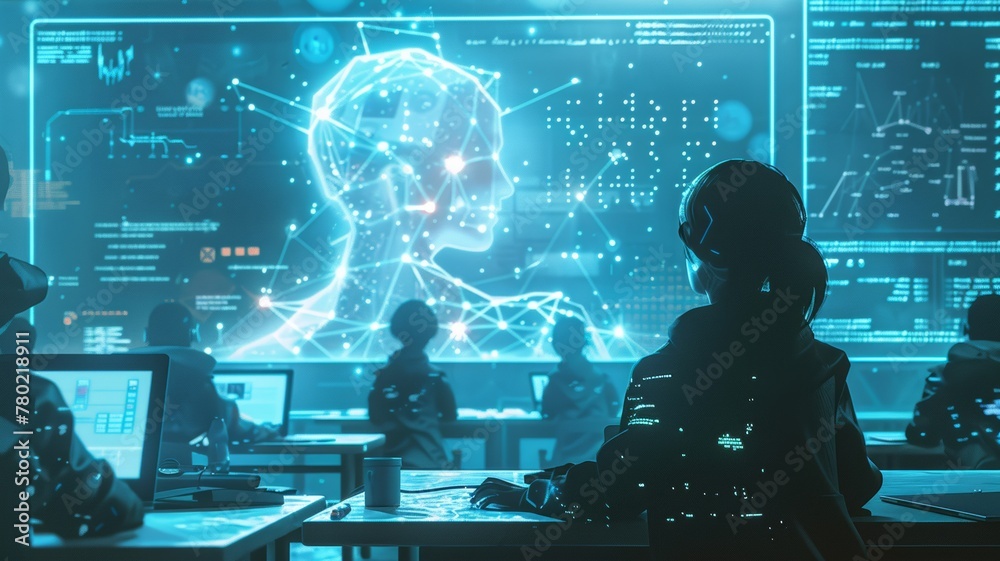 AI learning in a classroom environment, with AI entities interacting ...