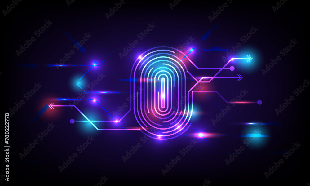 Cyber security and cyber crime concept. Electronic thumb fingerprint on ...
