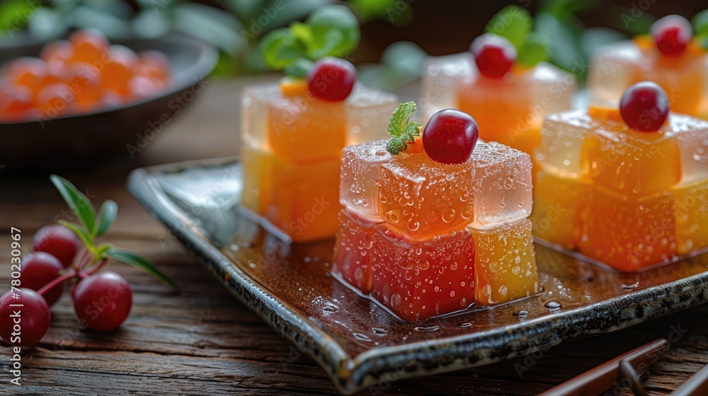 Anmitsu: A traditional Japanese dessert consisting of agar jelly cubes ...
