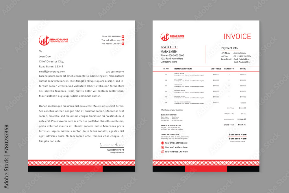 Invoice and professional business letterhead design template Stock ...