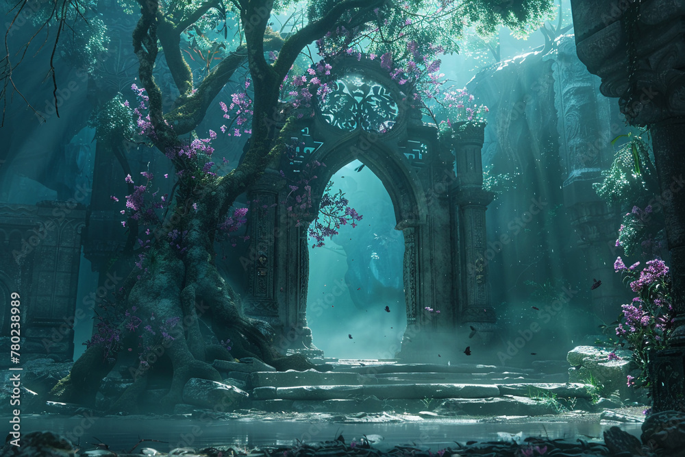 Incorporate elements of fantasy and mythology into the background ...