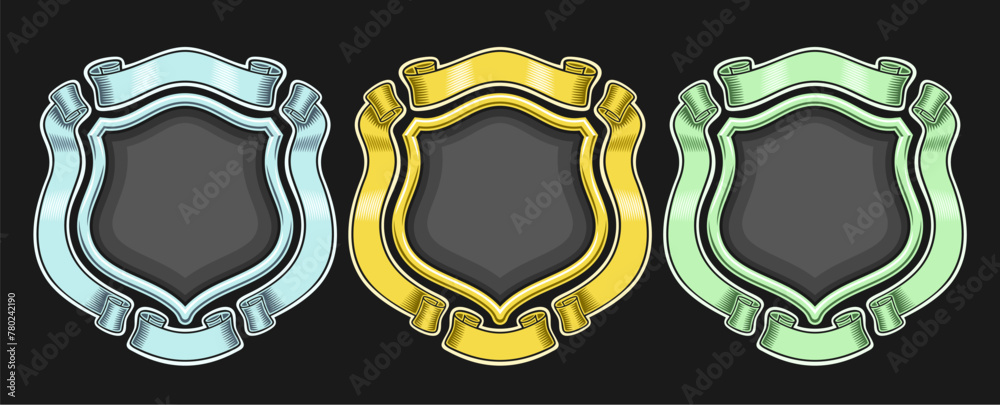 Vector Heraldic Emblems Set, collection of 3 isolated illustrations ...