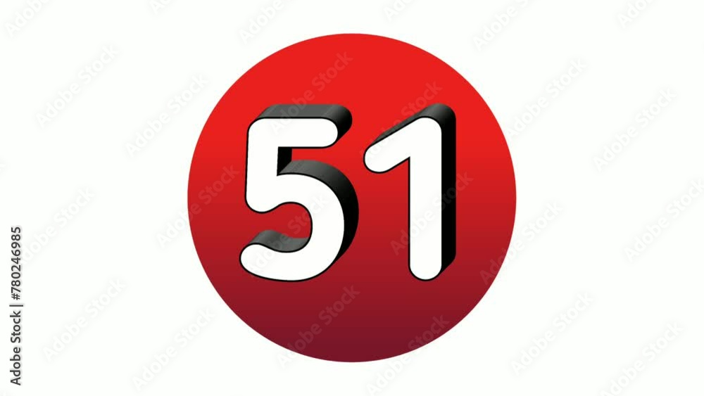 3D Number 51 fifty one sign symbol animation motion graphics icon on ...