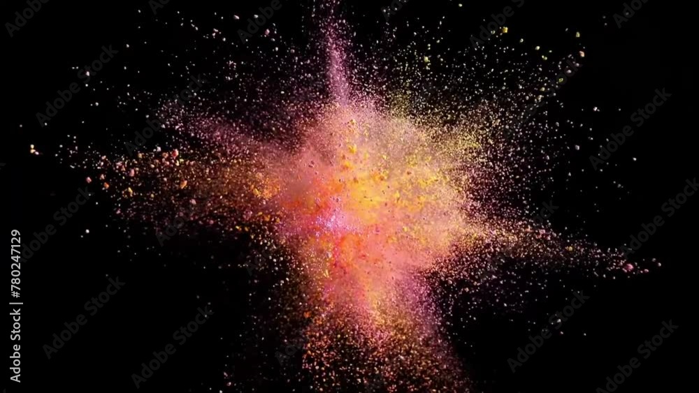 A burst of matter erupts, a vivid blend of pink and yellow against a ...