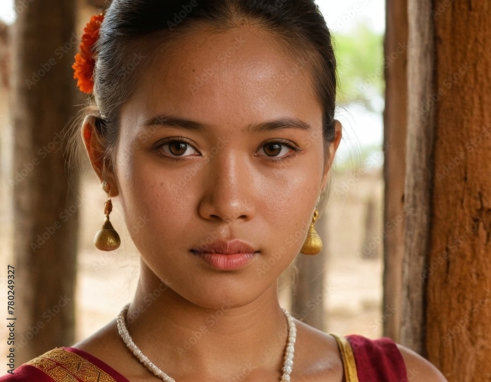 An Image Of A Young Cambodian Girl In An Oriental Setting Ai