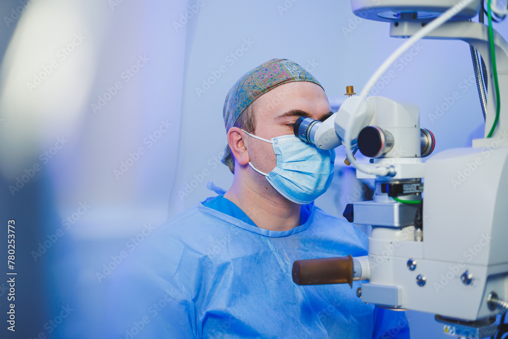 Operation under a surgical microscope for vision correction. Eye ...