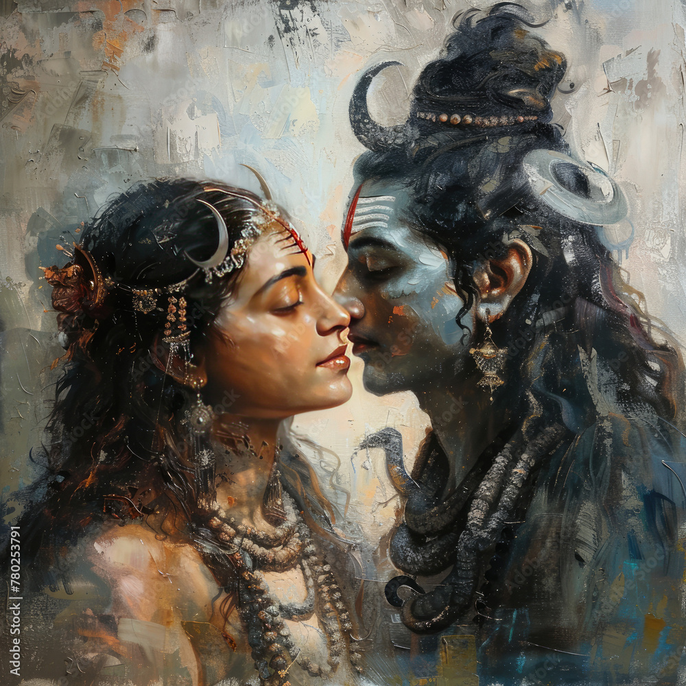 Lord shiva and parvathy oil painting Stock Illustration | Adobe Stock