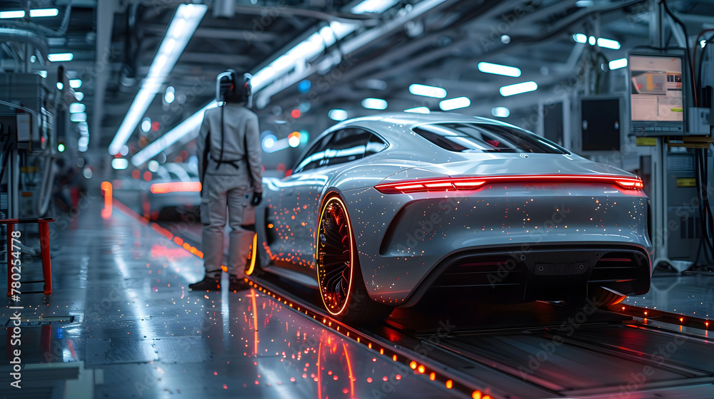Interior view of an ultra-modern, cutting-edge electric car ...