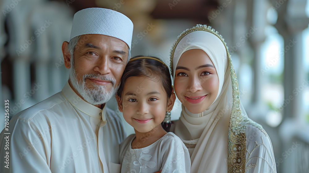 portrait of a beautiful Muslim Asian family, hibah, takaful, mother's ...