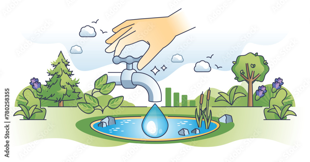 Water management and sustainable nature resources usage outline hands ...