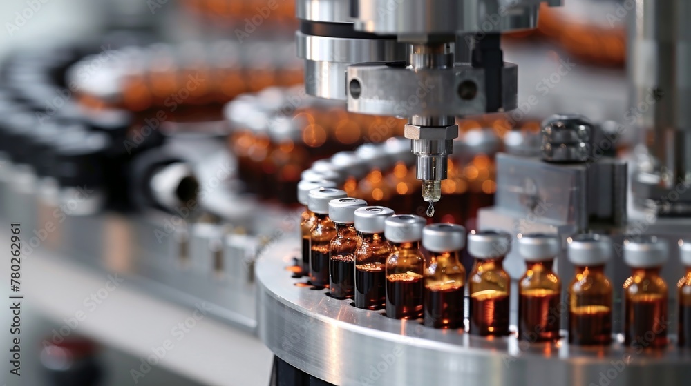 Precision machines delicately fill vials with life-saving substances, a ...