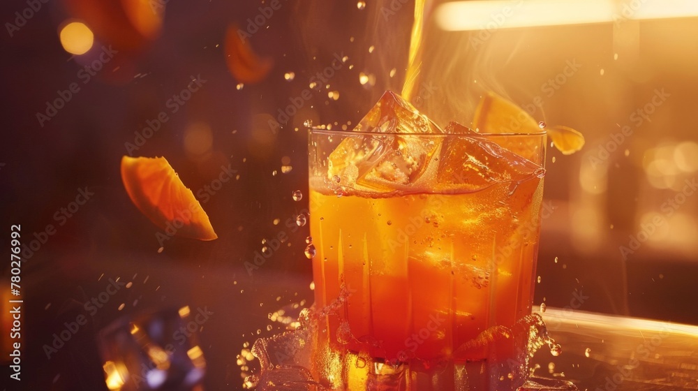 An animated sequence of a classic cocktail being mixed, illustrating the fluid motion and ...