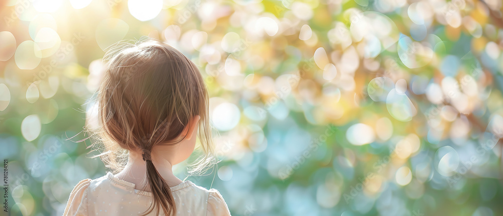 back view of a modern 4 years girl kid wearing casual clothes playing ...