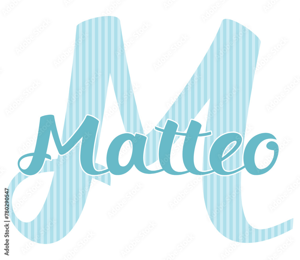 Matteo -light blue color - name written -word ideal for websites, baby ...