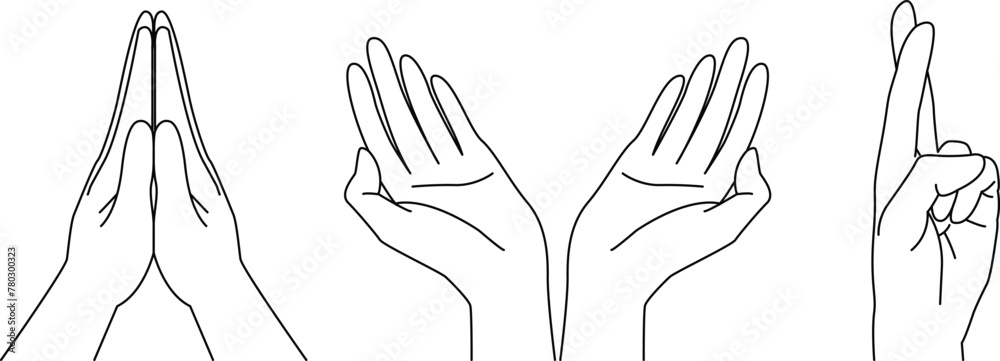 doodle praying hands, hand drawn, outline vector, wish, blessing ...