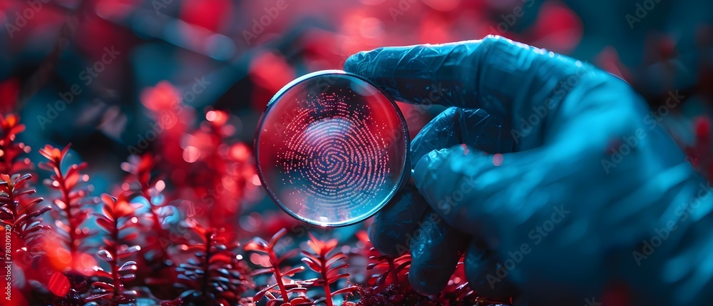 Detective Examining Fingerprint with Magnifying Glass. Concept Forensic ...