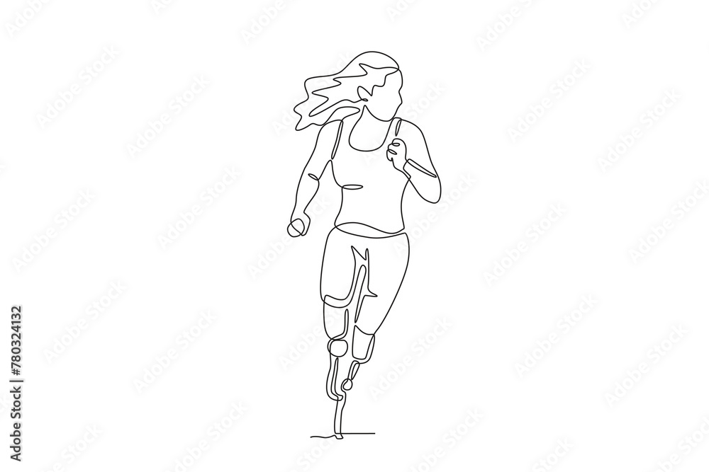 Vetor de Disabled female running athlete using prosthetic leg.Parasport ...
