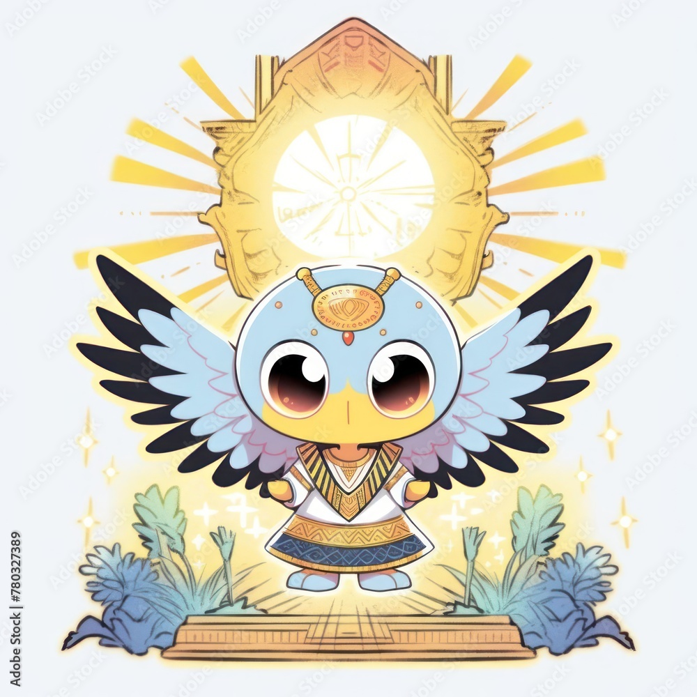 the animal form of Ra, the falcon-headed sun god, in anime style ...
