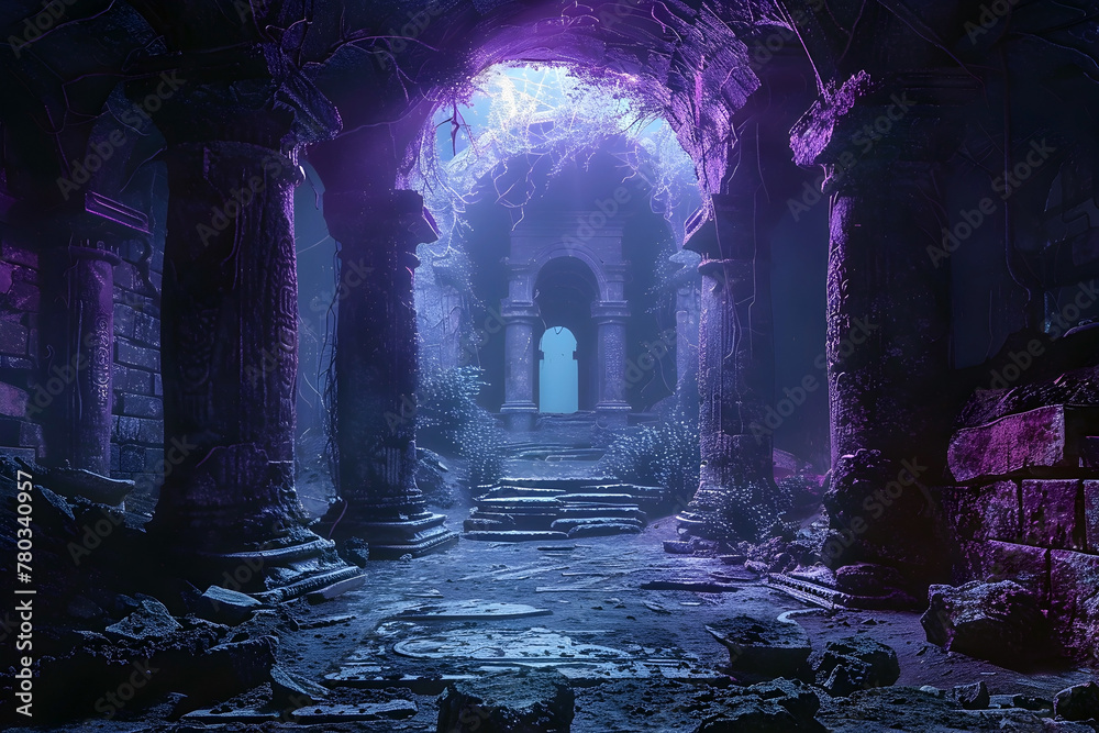 Ethereal Illumination of an Enchanted Forgotten Temple in a Luminescent ...