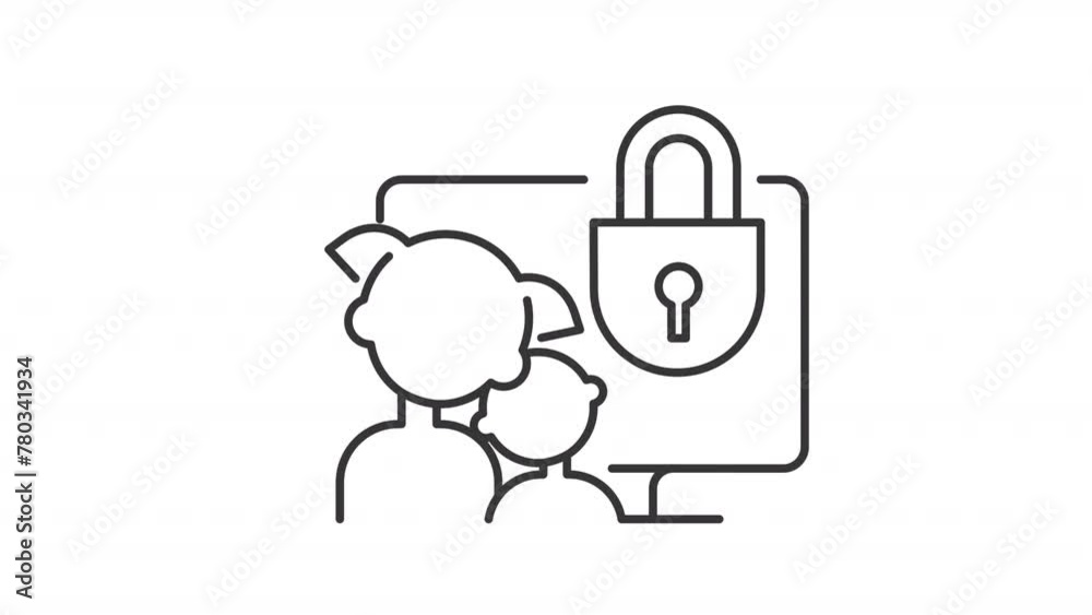 Parental control line animation. Animated children and lock icon ...