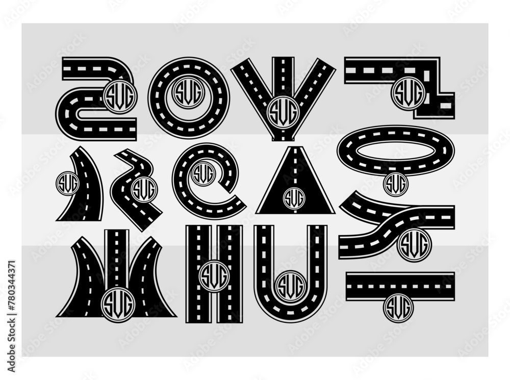 Road Cilcle Monogram | SVG Bundle | Highway | Bending Svg | Circut Cut ...