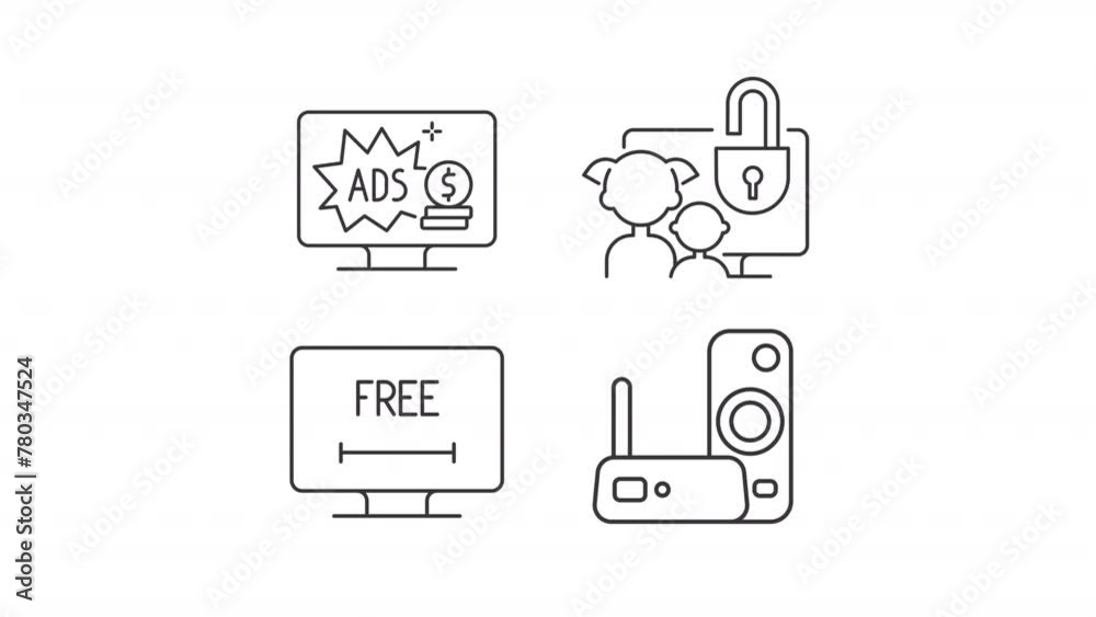Streaming features line animations. Animated devices icons ...