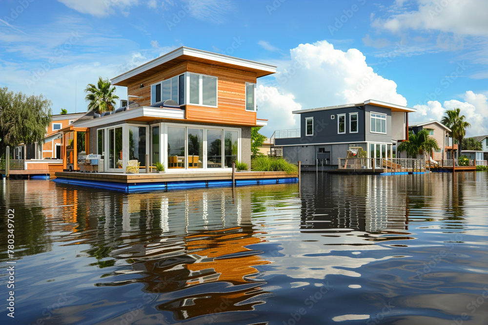 Modern floating homes, designed to withstand floods, showcasing ...