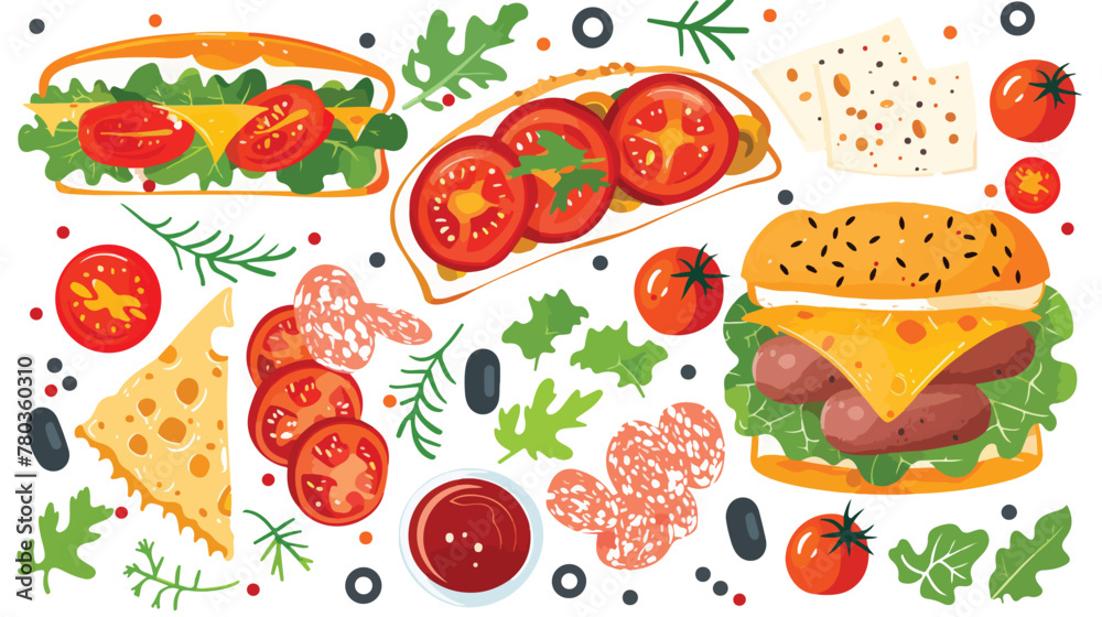 Exploded view of sandwich ingredients with cheese toma Stock Vector ...