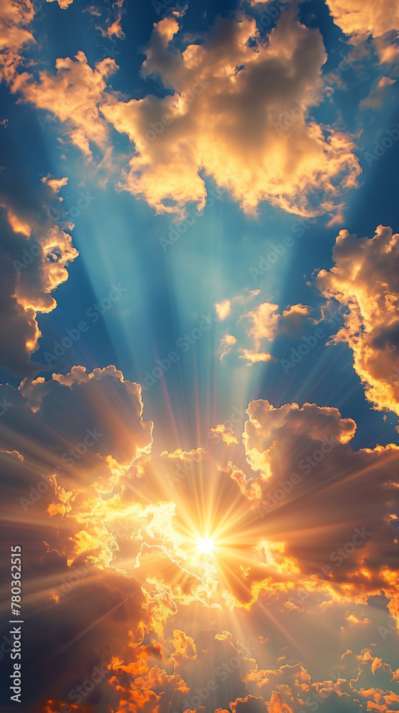 Summer sky background on sunset, Bright color, realistic,sun ray Stock ...