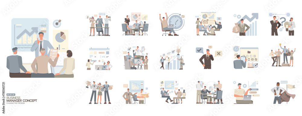 Set of Business manager concept. Includes management, coaching ...