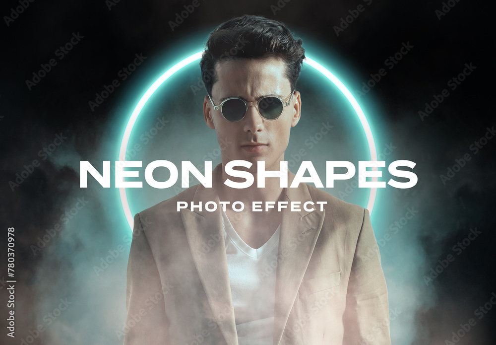 Neon Shapes Modern Creative Photo Effect Paper Texture Template Mockup ...