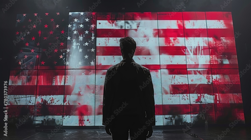 Backlit silhouette of a contemplative individual gazing at a large ...