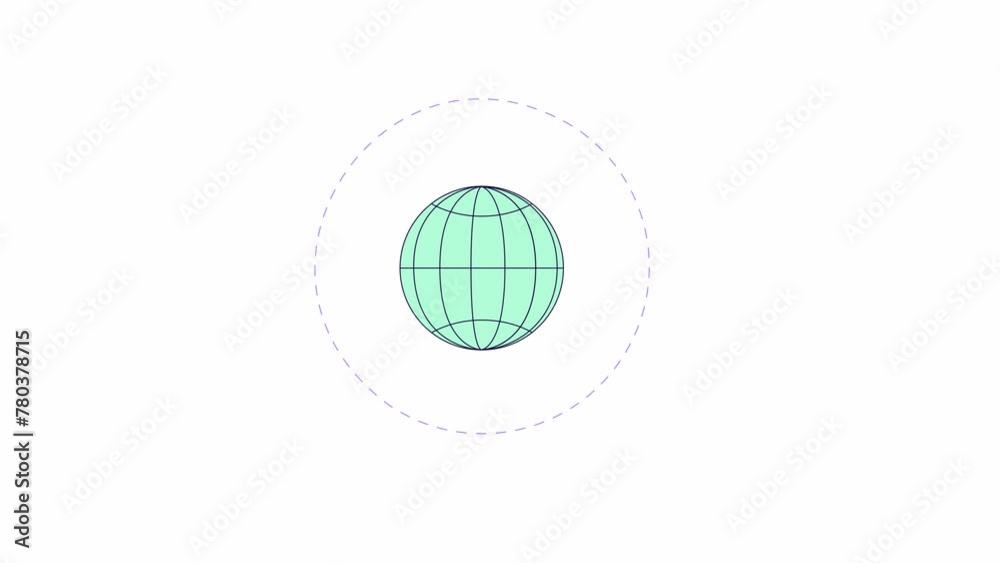 Globe grid sphere rotating line 2D object animation. Mesh wire world ...
