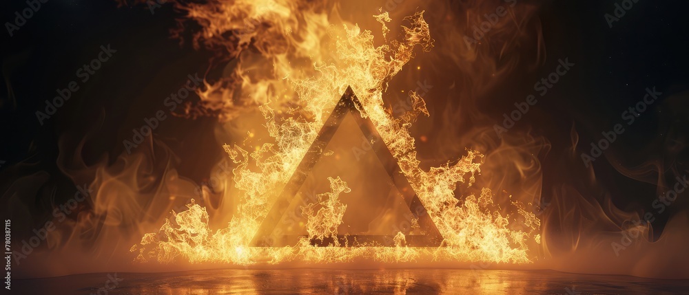 Rendered burning flames in a triangular shape,Fire triangle on a black ...