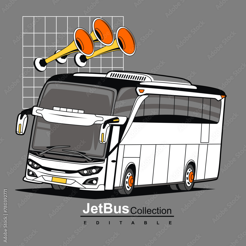 modern fast big bus transport with big horn, collectible clipart vector ...