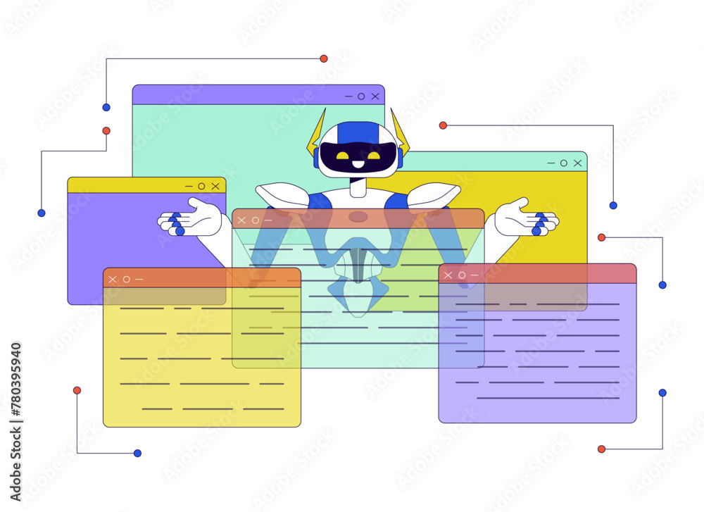 AI decision management 2D linear illustration concept. Cognitive computing. Machine learning ...