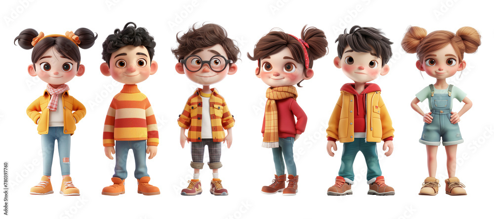 Cute Cartoon Realistic Happy Children Characters Set Stock Illustration ...