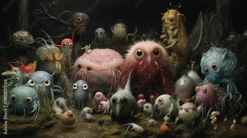 AI-generated illustration of cartoon monsters, each with a unique color ...