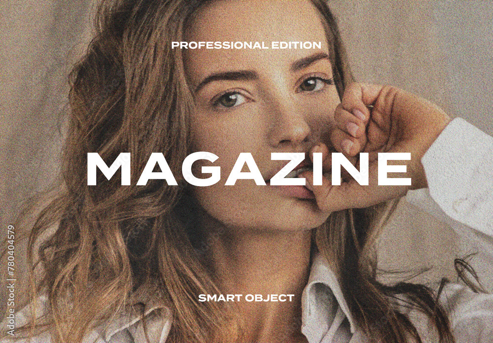 Magazine Retro Halftone Photo Effect Paper Texture Template Mockup ...