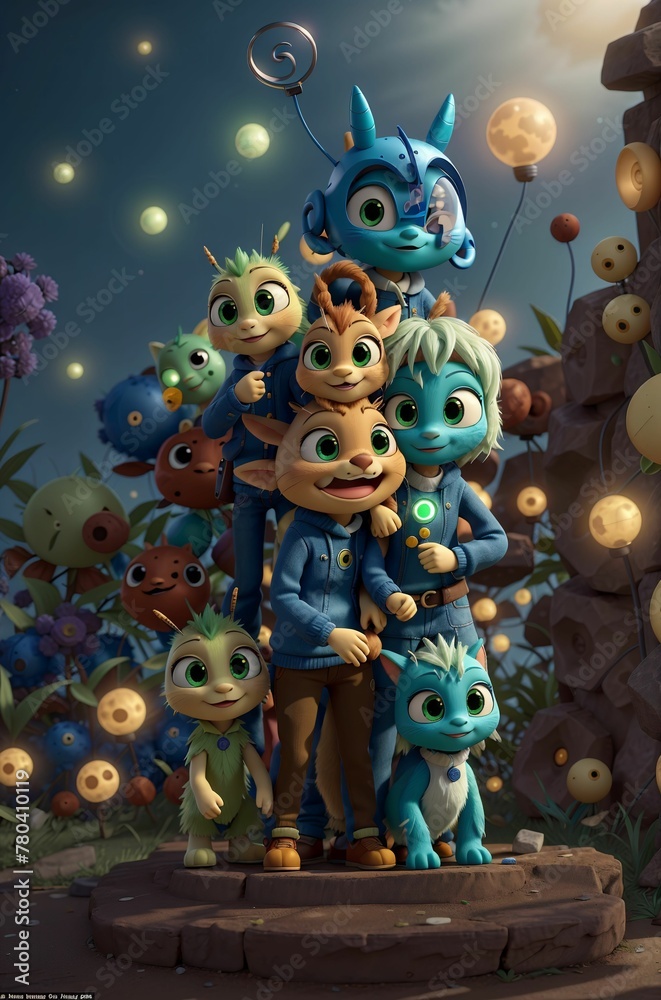 AI-generated illustration of An adorable family of cartoon monsters ...