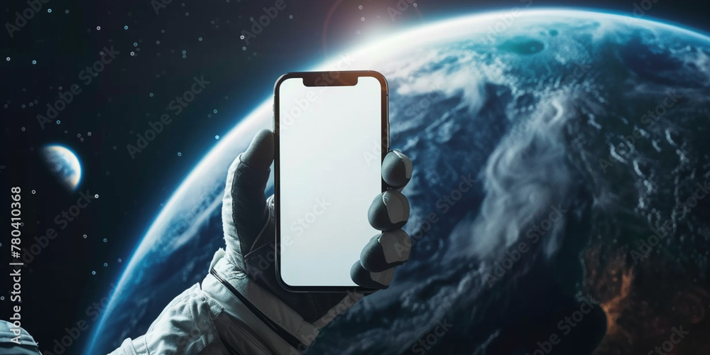 Astronaut using mobile phone during spacewalk messaging taking pictures ...
