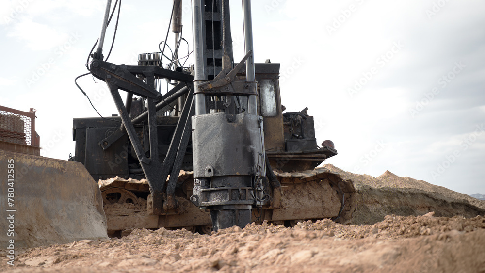 Pile driving machine. Diesel hammer pile driving machine working on ...