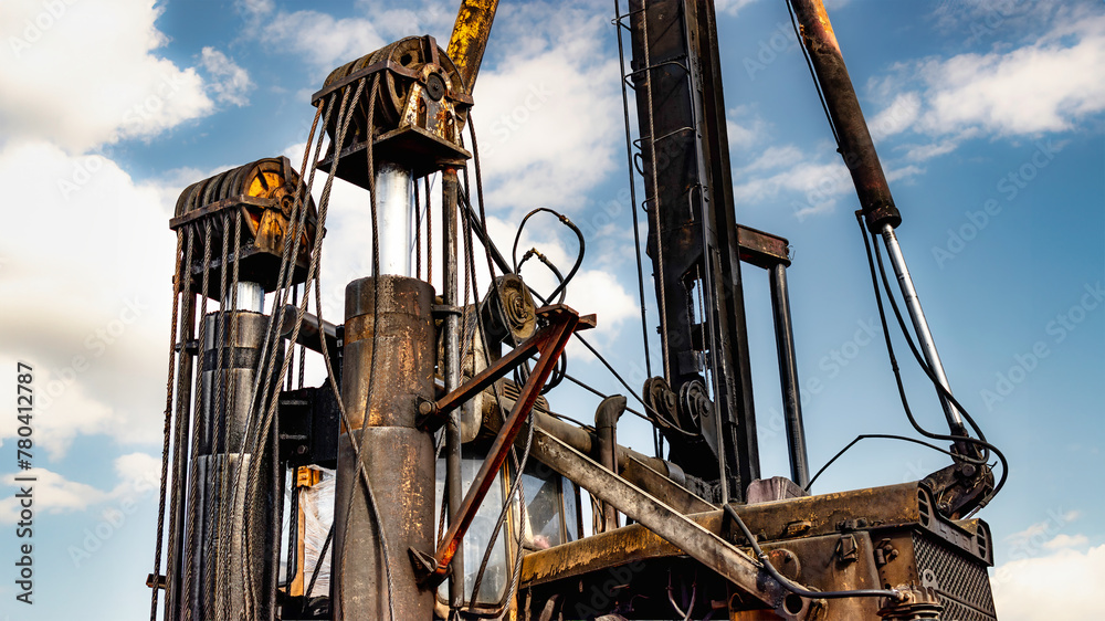 Pile driving machine. Diesel hammer pile driving machine working on ...